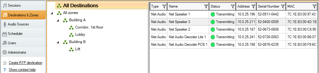 Destinations & Zones - 2N Net Audio Systems